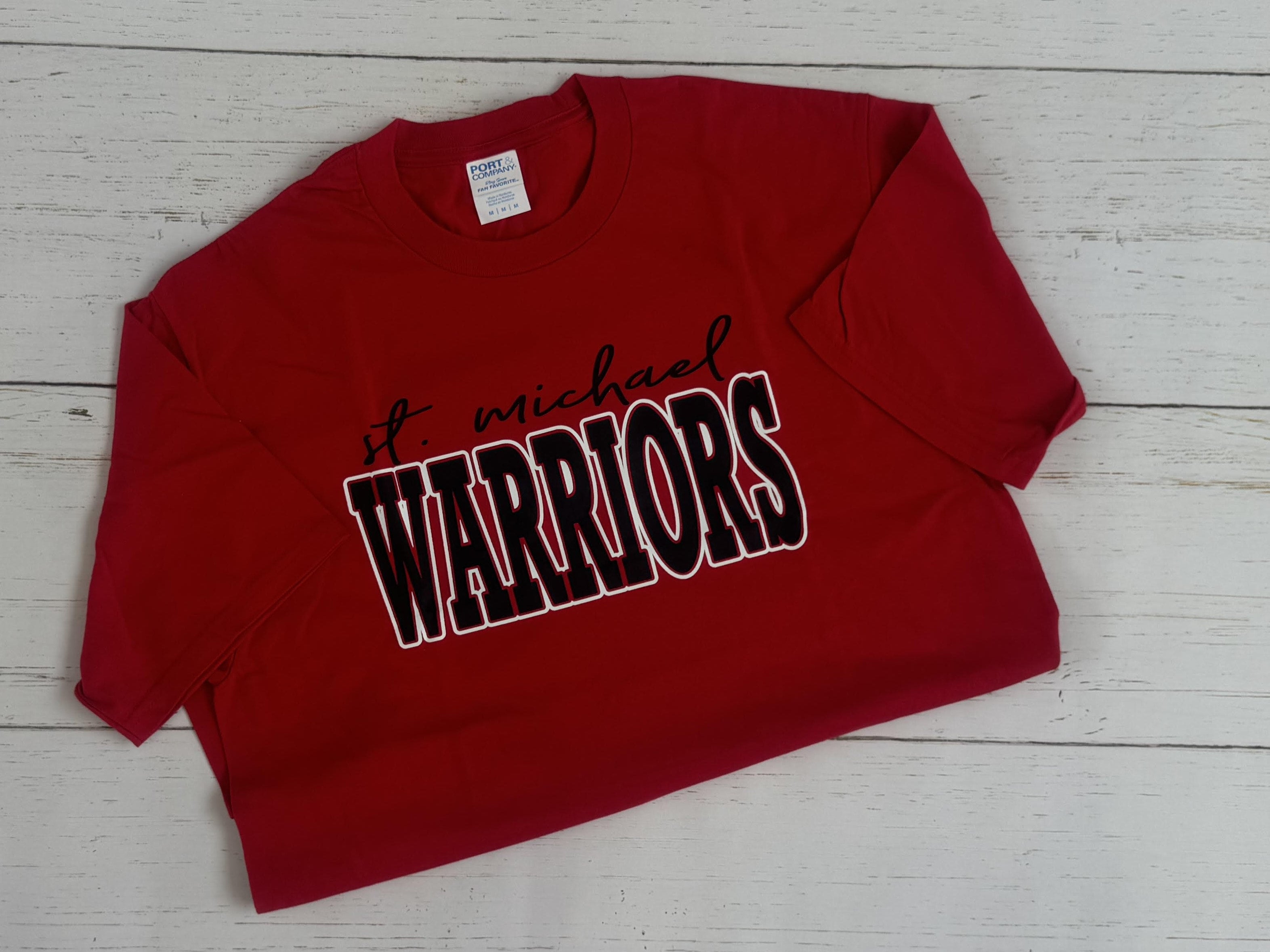 Red t-shirt - script/block Warriors (2024) | St. Michael High School ...